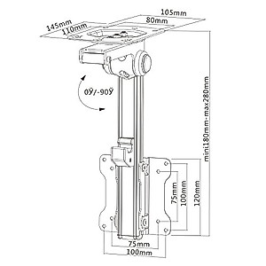 InstallerParts 13"-27" RV TV Ceiling Mount for Under Cabinet Kitchen, Aluminum TV Bracket Folding, Retractable, Fold Down for LED, LCD,TV, Monitor, Flat Screens 75x75 and 100x100