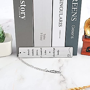Metal Bookmark Gift,Engraved 'I Don't Watch Porn.I Read it Like a Fucking Lady' Stainless Steel Leaf Pendant Book Mark with Exquisite Gift Box for Women Men Friends Teacher Classmate Book Lovers