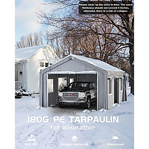 GarveeLife 13 x 20 ft Carport Heavy Duty, Portable Garage with 4 Roll-up Doors, 4 Mesh Windows, 180 g PE Tarps, and 8 x 1.0 mm Poles, for Full-Size Pickups, Bass Boats, and SUVs, Gray