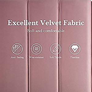 HOOMIC Queen Size Platform Bed Frame with Velvet Upholstered Plush Vertical Channel Headboard, No Box Spring Needed, Easy Assembly,Pink