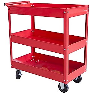 HPDMC 400 LBs Capacity 3 Shelf Steel Service Utility Cart/Steel Tool Service Push Cart, Red
