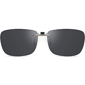 CAXMAN Polarized Clip On Sunglasses Over Prescription Glasses for Men Women Compact Fit Grey Lens Large Size UV Protection