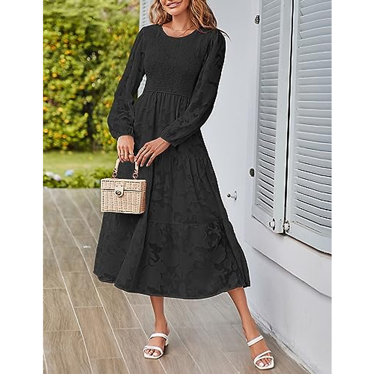 Dresses 2023 Smocked Crewneck Tie