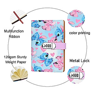 FYWZXED Stitch Leather Combination Lock Notebook Stitch Lover Gifts Stitch is My Spirit Animal Combination Lock Notebook Movies Lover Gift Birthday Gifts for Women Men (2)