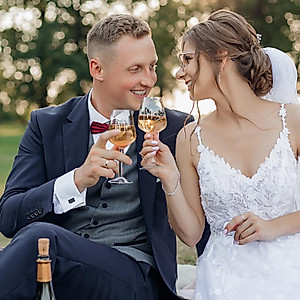 AW BRIDAL Mr & Mrs Wine Glasses Set of 2, Wedding Gifts Bridal Shower Gifts Engagement Gifts Wedding Gifts for Couples Bride - Wine Opener Wine Stopper with Engraved Wooden Keepsake Box