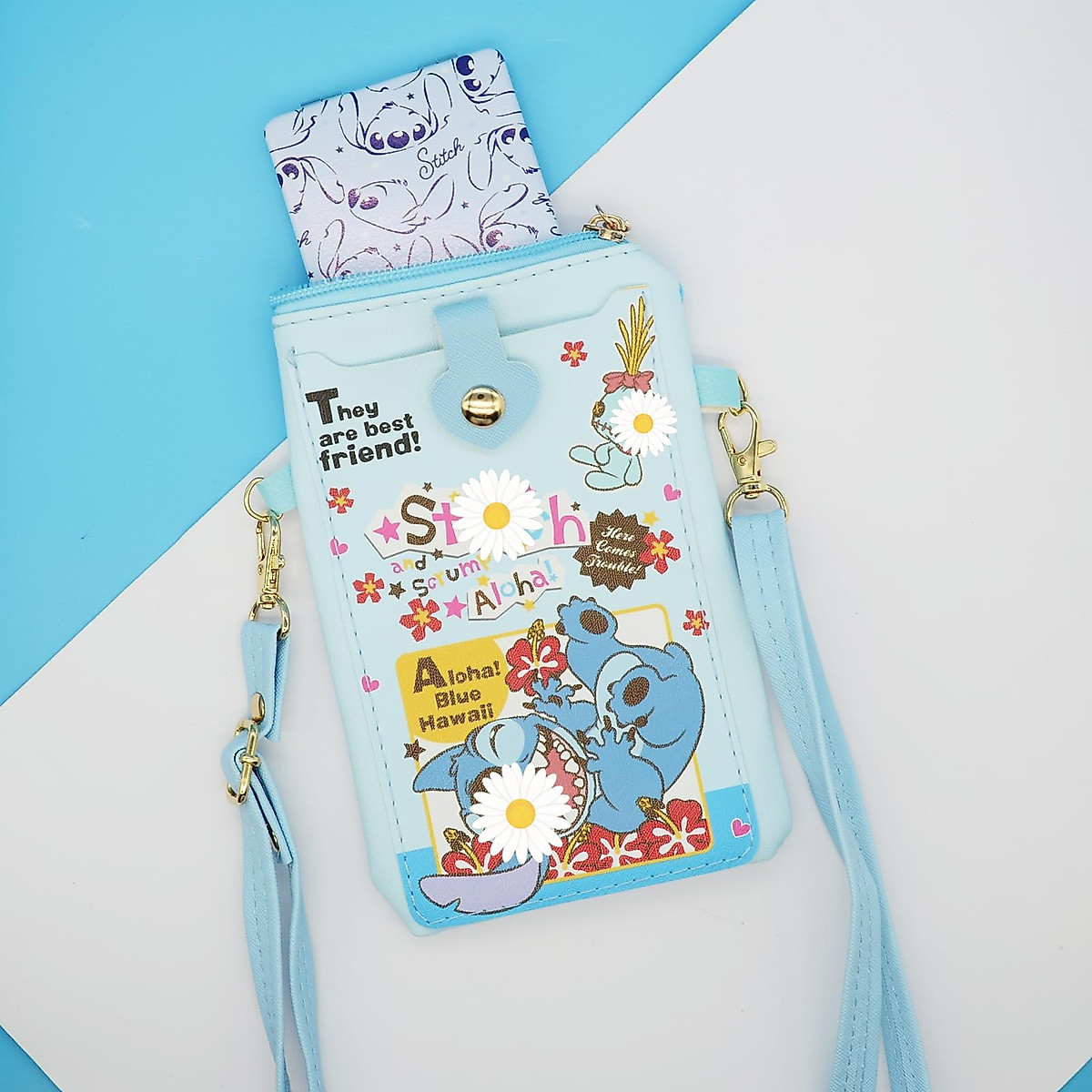 Kawaii SDQ Small Crossbody Cell Phone Purse, Cartoon Phone Bag with Mirror, Cell Phone Wallet Shoulder Bag with Credit Card Slots, Cell Phone Pouch Purse with Shoulder Strap For Women teen girls