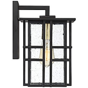 Possini Euro Design Arley Modern Outdoor Wall Light Fixture Black Geometric Frame 12" Seedy Glass for Exterior Barn Deck House Porch Yard Patio Outside Garage Front Door Garden Home Roof Lawn