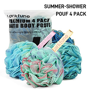 Shower Loofah Bath Sponge 75g - 4 Pack Large Soft Nylon Mesh Puff for Body Wash, Loofah Shower Exfoliating Scrubber Pouf for Women and Men, Full Cleanse, Beauty Bathing Accessories