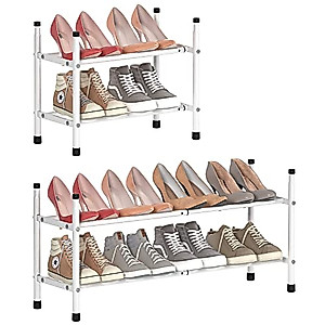 TZAMLI 2-Tier Stackable Closet Shoe Rack Organizer, Expandable and Adjustable Metal Shoes Shelf Storage Small Shoe Rack for Entryway Dorm, White