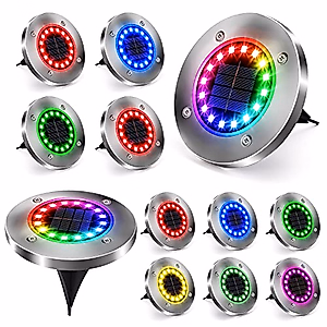 Brizled Color Changing Solar Ground Lights, 12 Pack 16 LED Solar Outdoor Lights Landscape Lighting, Multicolor Solar Disk Lights, Waterproof Disc Puck Lights for Pathway Garden Yard Lawn Walkway Decor