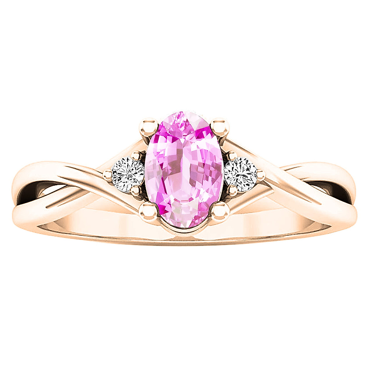 Dazzlingrock Collection 6X4mm Oval Pink Sapphire & Round White Diamond Engagement Ring for Women in 10K Rose Gold, Size 8
