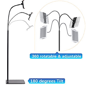 Floor Stand Holder, Tablet Floor Stand, Cell Phone Floor Stand, 53" Tall Floor Phone Stand with 360°Rotating ipad Stand Holder Compatible with iPhone iPad Pro Air and All 4.6-11" Tablet