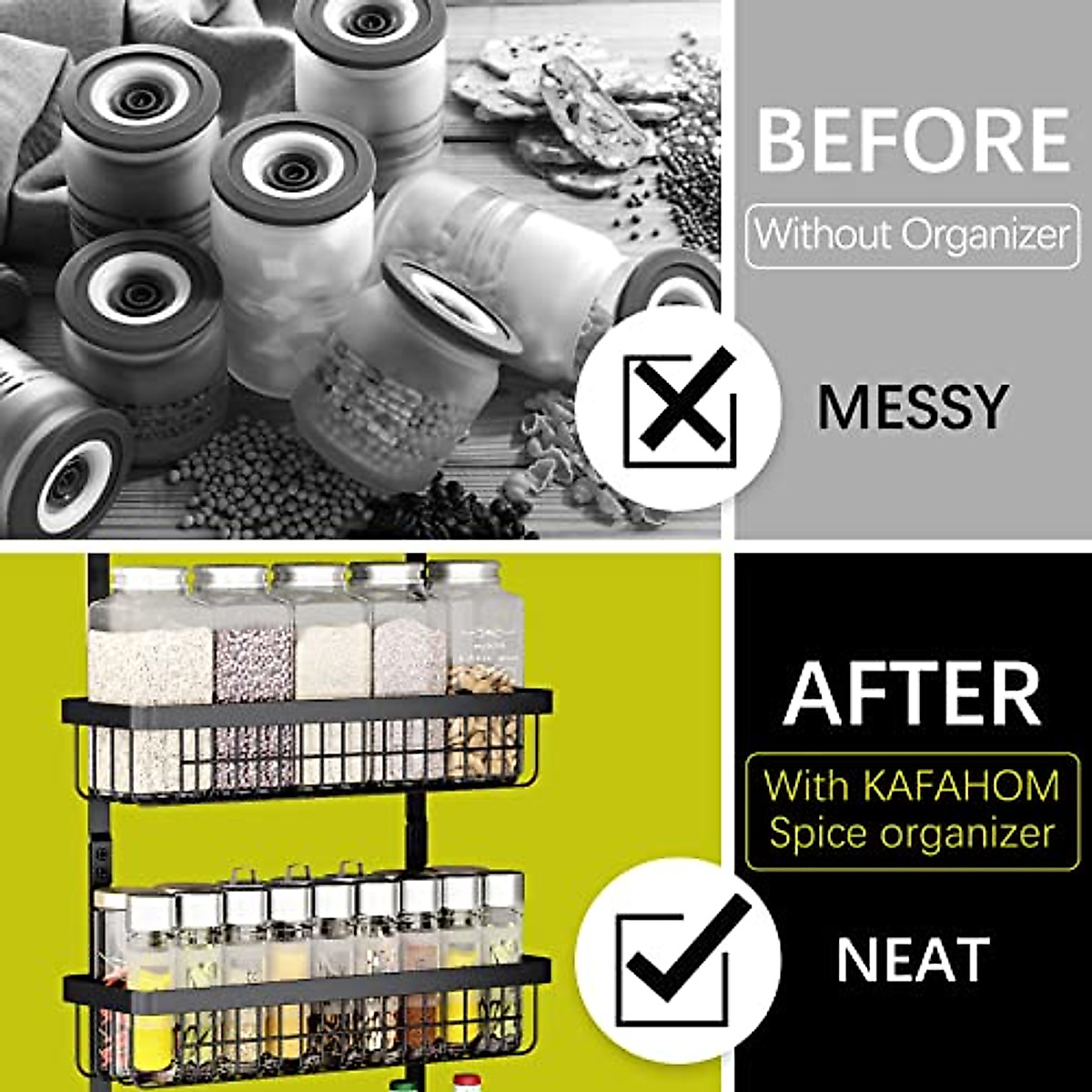 KAFAHOM Magnetic Spice Rack for Refrigerator, 4 Pack Spice Racks Organizer, Magnet Spice Rack Saves Space in Fridge, Kitchen Spice Storage Rack,Black