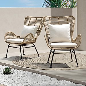 IDZO Isabelle Wicker Chairs Outdoor Set of 2, 2000 Hours UV Wicker Rattan Chair Outdoor, 500lbs Capacity Boho Patio Chairs with Thick Olefin Cushions and Pillows for Outdoor, Indoor Use