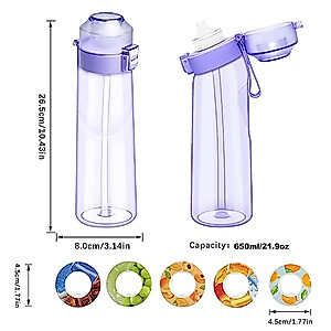 nezababy Water Bottle with Flavor Pods,Fruit Fragrance Water Bottle,Scent Water Cup,Sports Water Cup Suitable for Outdoor Sports (Purple(650ML)+6Pcs)