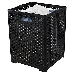 Melontray 42 L Tall Plastic Laundry Hamper, Collapsible Laundry Baskets with Cut Out Handle, Black