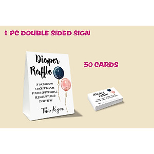 Diaper Raffle Tickets For Baby Shower, Balloon Themed Cards, Party Favors For Baby Showers Game Cards, 1 Sign & 50 Cards Per Pack – (014-niaobu)