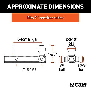 CURT 45001 Multi-Ball Trailer Hitch Ball Mount, 1-7/8, 2, 2-5/16-Inch Balls, Fits 2-Inch Receiver, 10,000 lbs