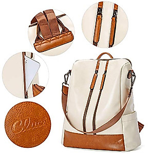 CLUCI Leather Backpack Purse for Women Covertible Travel Large Fashion Casual Lady Detachable Shoulder Bag Beige with Brown