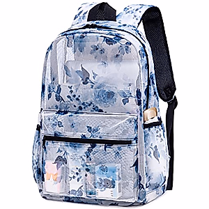 CAMTOP Mesh Backpack for Girls Kids Semi-Transparent See Through Sturdy Bookbag Casual Daypack for School Beach Swim Work Gym