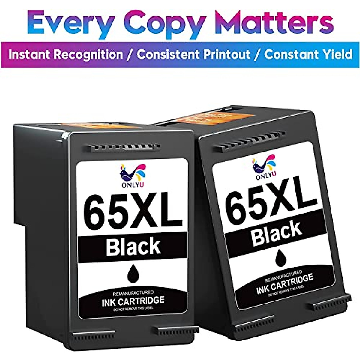 65XL Black Ink Cartridge High Yield Replacement for HP 65 Black Ink Cartridge Works with HP Deskjet 3772 3755 3700 3722 3752 2600 2622 2652 Envy 5055 5000 5070 5052 5014 Printer (2 Black)