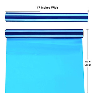 100ft Extra Wide Blue Cellophane Wrap Roll (100ft. Long x 17 in. Wide x 2.3 Mil Thick) - Blue Transparent Cellophane Roll for Gift Basket Wrap - Plastic Wrap for Baby Shower Decorations, Treats, Graduation Gift Wrapping.
