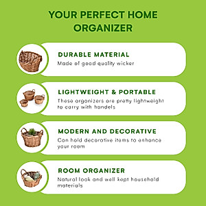 Prosumers Choice Wicker Basket Set of 3 - Wooden Bamboo Like Storage Basket - 3 Sizes Set - Small, Medium & Large Organizer Basket for Household Items - Lightweight Set of Wicker Basket with Handle