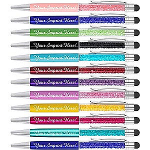 Express Pencils™ - Personalized Crystal Pens with Stylus - Metal Gem Pen - Custom Metallic Printed Name Pens with Black Ink - Imprinted with Message | Ideas for Her | 12 pcs/pack (Assorted)