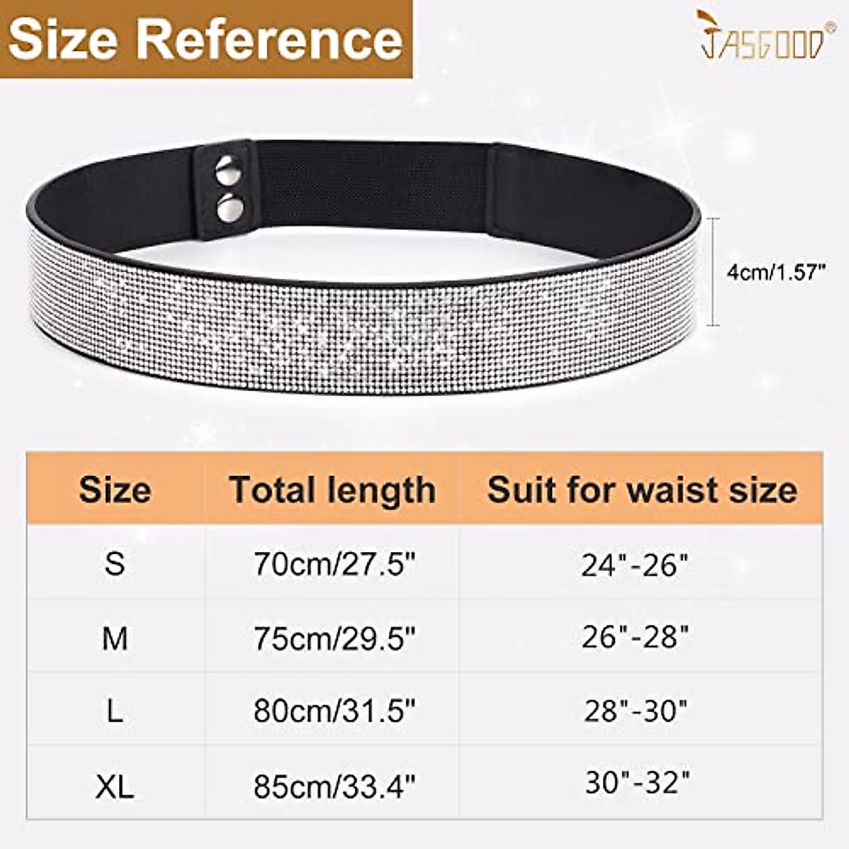 JASGOOD Rhinestone Elastic Belt for Women,Stretchy Shiny Crystal Belt Bling Wide Waist Belt for Women Dress