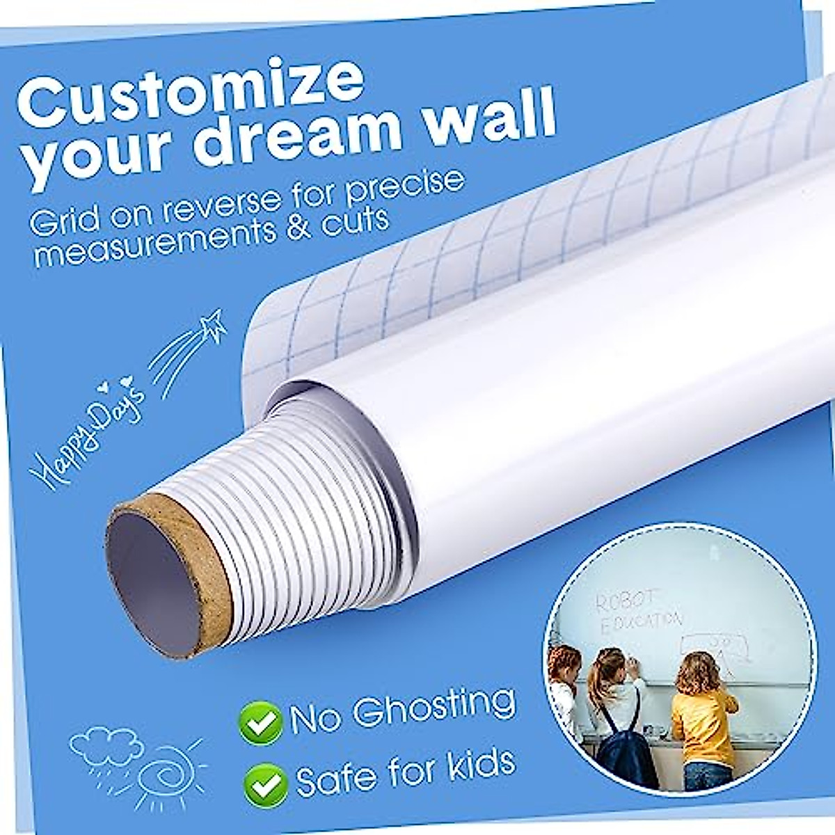 Seajan 6 Pack Dry Erase Whiteboard Sticker Rolls 17.7 x 78.7 Inches White Board Wallpaper Peel and Stick Adhesive Board Wall Decal Dry Erase Contact Paper with 24 Markers for School Office Home
