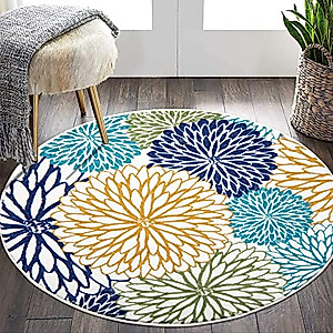 HEBE Boho Round Rug for Bedroom 4' Circle Bathroom Rug Washable Mandala Accent Throw Rugs Non-Slip Soft Floor Mat for Entryway Living Room Sofa Kids Room Nursery