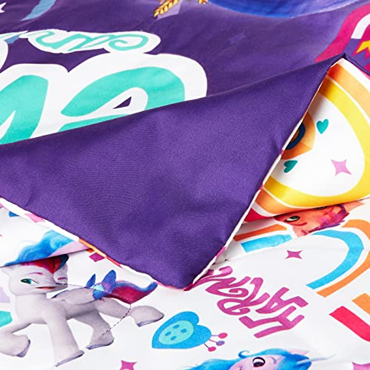 My Little Pony Every Pony Can Make a Difference 4-Piece Toddler Bedding Set - Includes Quilted Comforter, Fitted Sheet, Top Sheet, and Pillow Case, Pink + Purple for Toddler Girls Bed, 28" x 52"