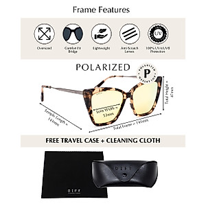 DIFF Becky II Designer Cat Eye Sunglasses for Women UV400 Polarized, Himalayan Tortoise + Toupe Flash Mirror