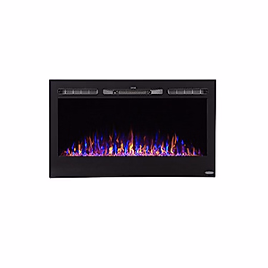 Touchstone Smart Electric Fireplace-The Sideline 36 Inch Wide-in Wall Recessed-30 Realistic Ember Color/Flame Options-1500W Heater w/Thermostat-Black-Log & Crystal Hearth Options -Alexa/WiFi Enabled