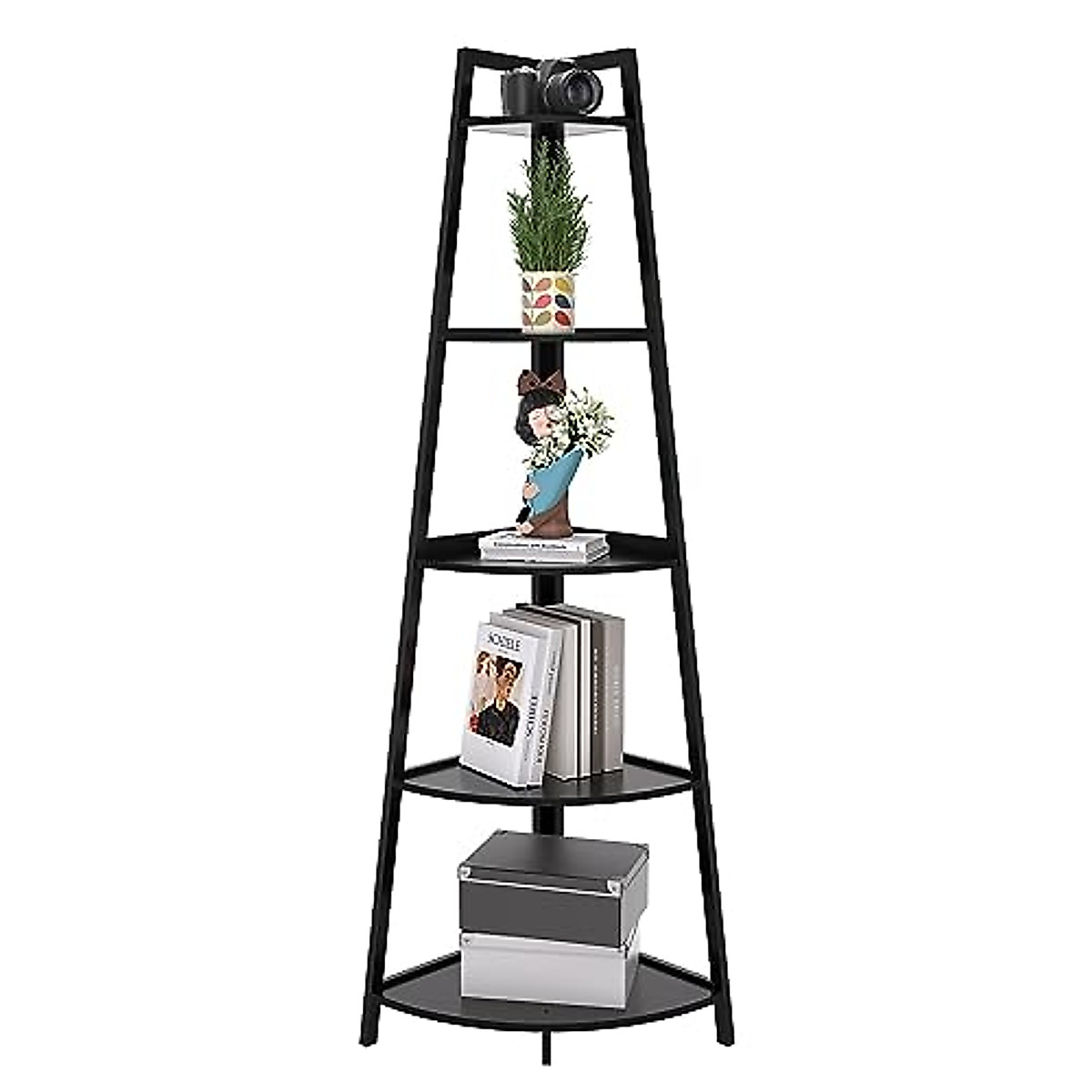 POXAKA Corner Shelf, 5 Tier Bookshelf Open Corner Shelf Stand, 70.8 Inch Tall Bookcase, Modern Bamboo Corner Stand in Living Room, Bathroom, Small Space