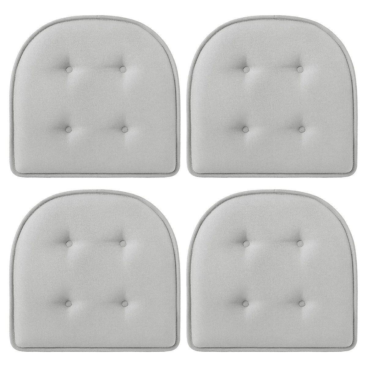 Cozyide U-Shaped Chair Cushions for Dining Chairs 4 Pack, Memory Foam Chair Pads with Tufted Design and Non-Slip Backing, 17" x 16", Light Grey