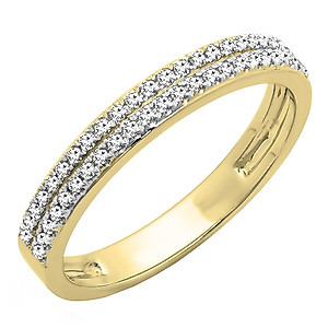 Dazzlingrock Collection 0.20 Carat (ctw) 10K Round Diamond Ladies Double Row Wedding Band 1/5 CT, Yellow Gold, Size 5