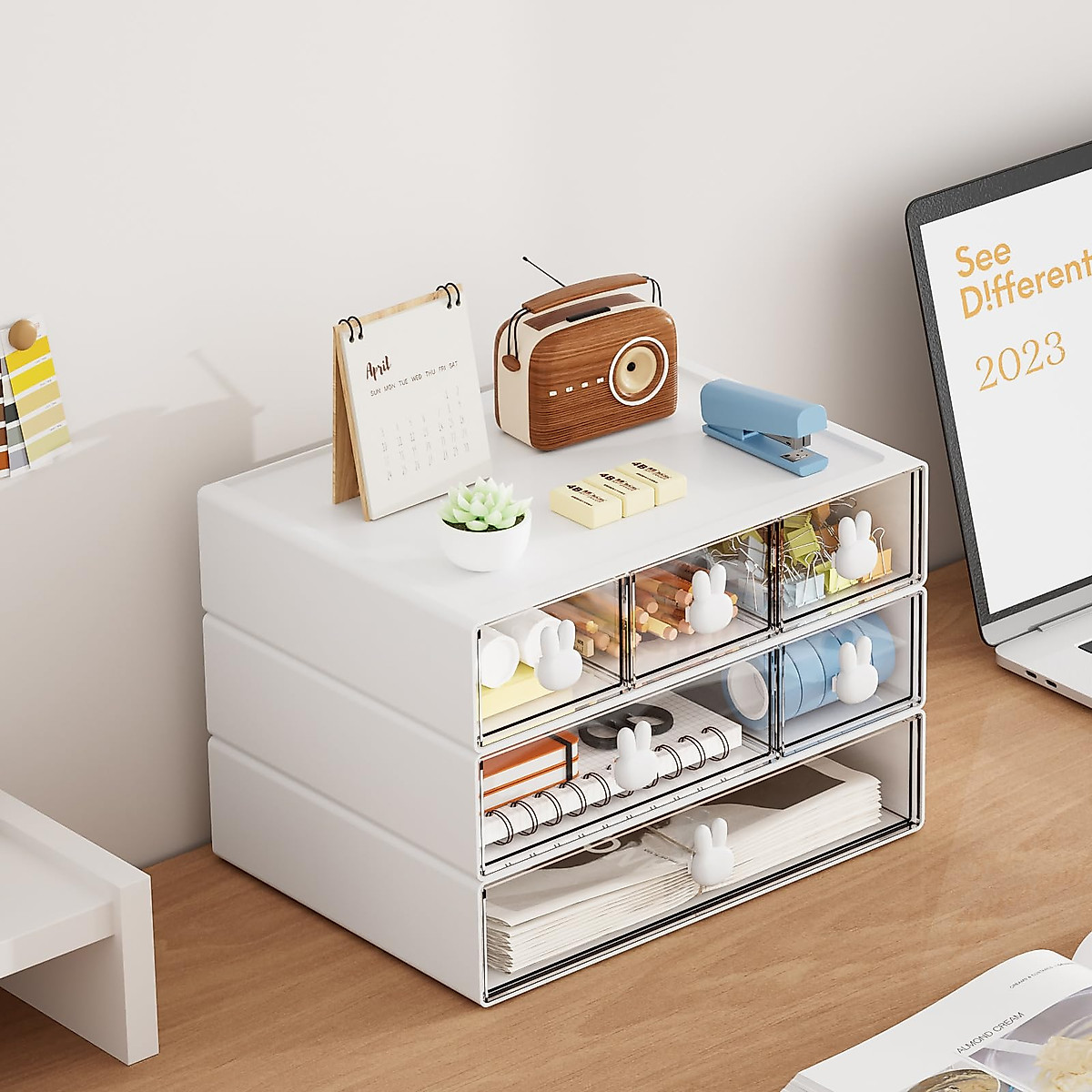 Marbrasse Desk Organizer with 6 Drawers, 3 Tier Stackable Storage Drawers Plastic Makeup Storage, Office Organizers and Storage, Desk Storage Box for Office, School, Home