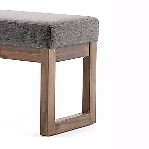 SIMPLIHOME Milltown 45 inch Wide Contemporary Rectangle Large Ottoman Bench in Grey Linen Look Fabric, Assembled, for the Living Room and Bedroom
