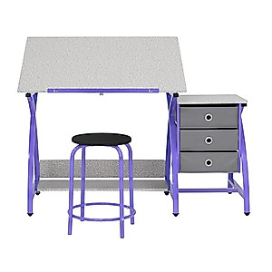 SD STUDIO DESIGNS 2 Piece Comet Craft Table | Angle Adjustable Top and Stool | Purple/Spatter Gray | 23.75 x 50 x 29.5 inches