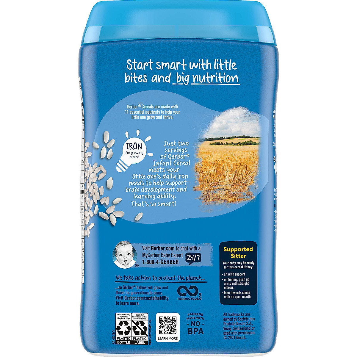 Gerber Cereal for Baby 1st Foods Rice Cereal, Made with Essential Nutrients for Supported Sitters, Non-GMO Project Verified, 16-Ounce Canister (Pack of 6)