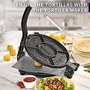 ARC Tortilla Press 10.4 inch, Cast Iron Tortilla Maker, Heavy Duty Tortillera Pataconera, Flour Tortilla Press, Roti Maker, Taco Maker, Taco Press, Black Gray