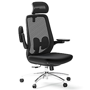 LarkLeaves Big and Tall Office Chair, High Back Desk Chair with Flip-Up Arms, Home Office Chair with Adjustable Lumbar Support and Headrest, Ergonomic Office Chair with Thick Cushion for Long Hours