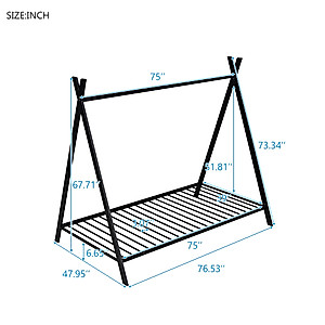 CITYLIGHT House Twin Bed for Kids, Metal Tent Bed with Slat, Toddler Twin House Bed, Montessori Floor Beds for Kids Boys Girls Teens(Twin, Black)