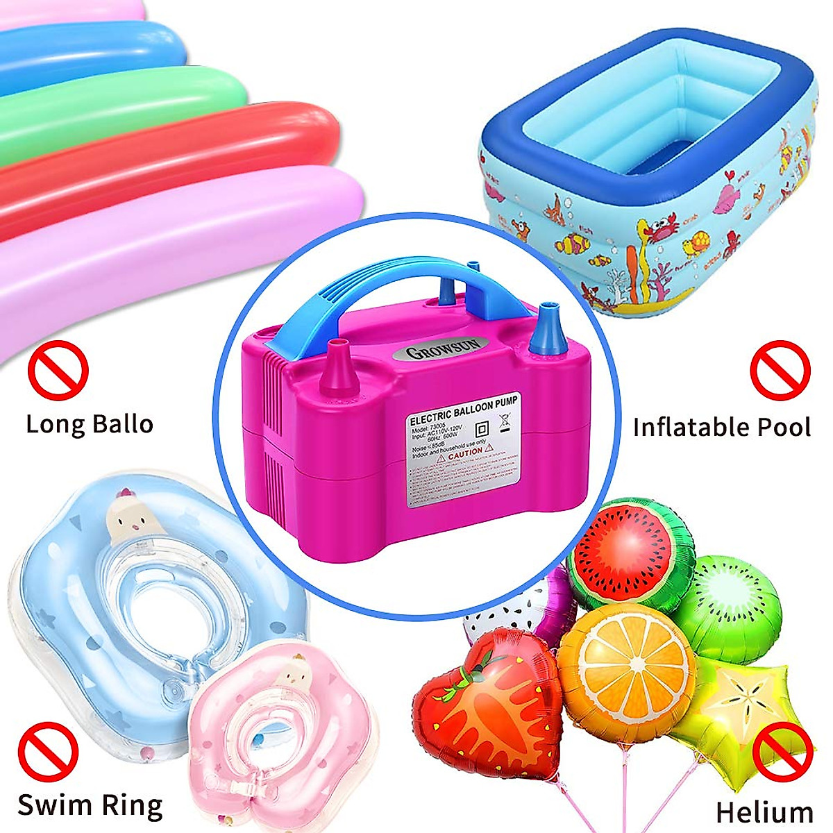 Growsun Electric Air Balloon Pump 110V 600W Balloon Blower Inflator for Garland Arch Party Decoration,Rose Red