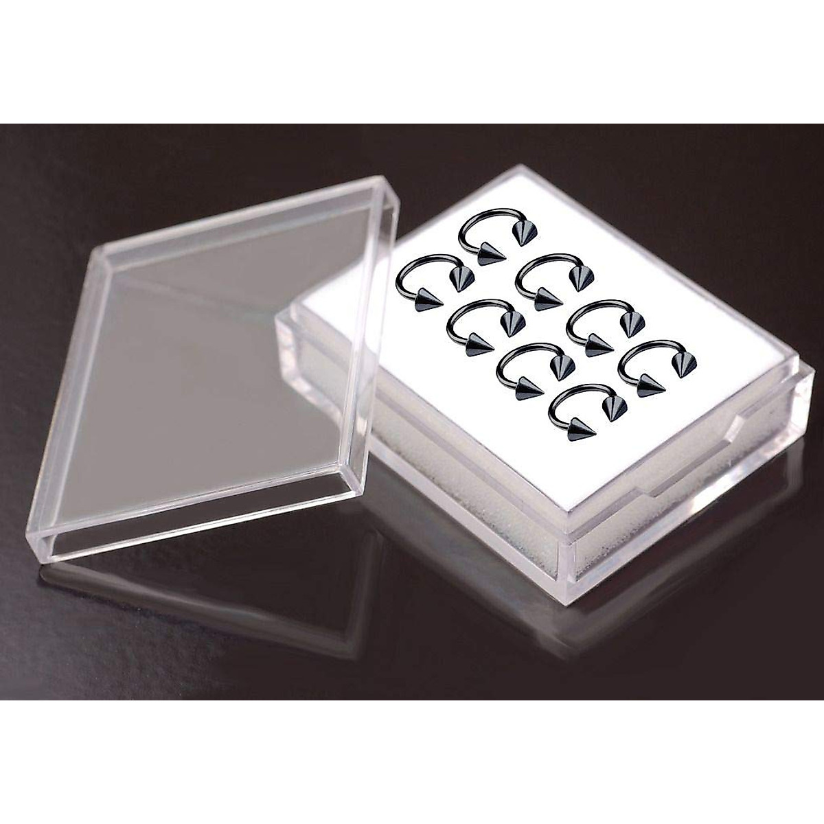 bodyjewellery 8pcs 16g Horseshoe Ring Circular Barbell Cartilage Hoop Septum Nose Lip Eyebrow Spider Bite Tragus Black Spike Ear - 12mm