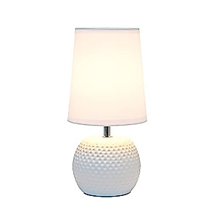 Simple Designs LT2084-WHT Mini Studded Texture Ceramic Bedside Table Lamp, White