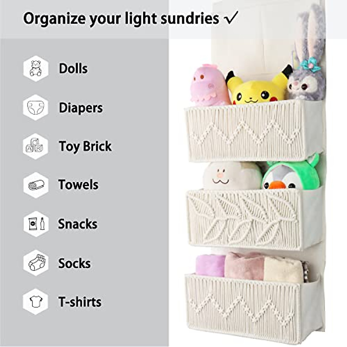 Zeesa Boho Over The Door Organizer, Hanging Storage with Large Pockets for Nursery, Pantry, Bathroom, Bedroom