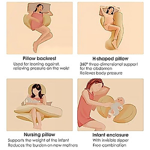 Pregnancy Pillows - Maternity Pillow with Adjustable and Removable Cooling Cover, Pregnancy Pillows for Sleeping - Support for Back, Legs, and Belly of Pregnant Women (Grey)