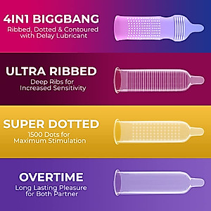 NottyBoy Condoms 100 Pack Variety Combo - 4IN1, Ultra Ribbed, Super Dotted, Contoured, Ultra Thin, Snug Fit, Extra Lubricated, Raised Dots and Multi Flavored Condom for Men